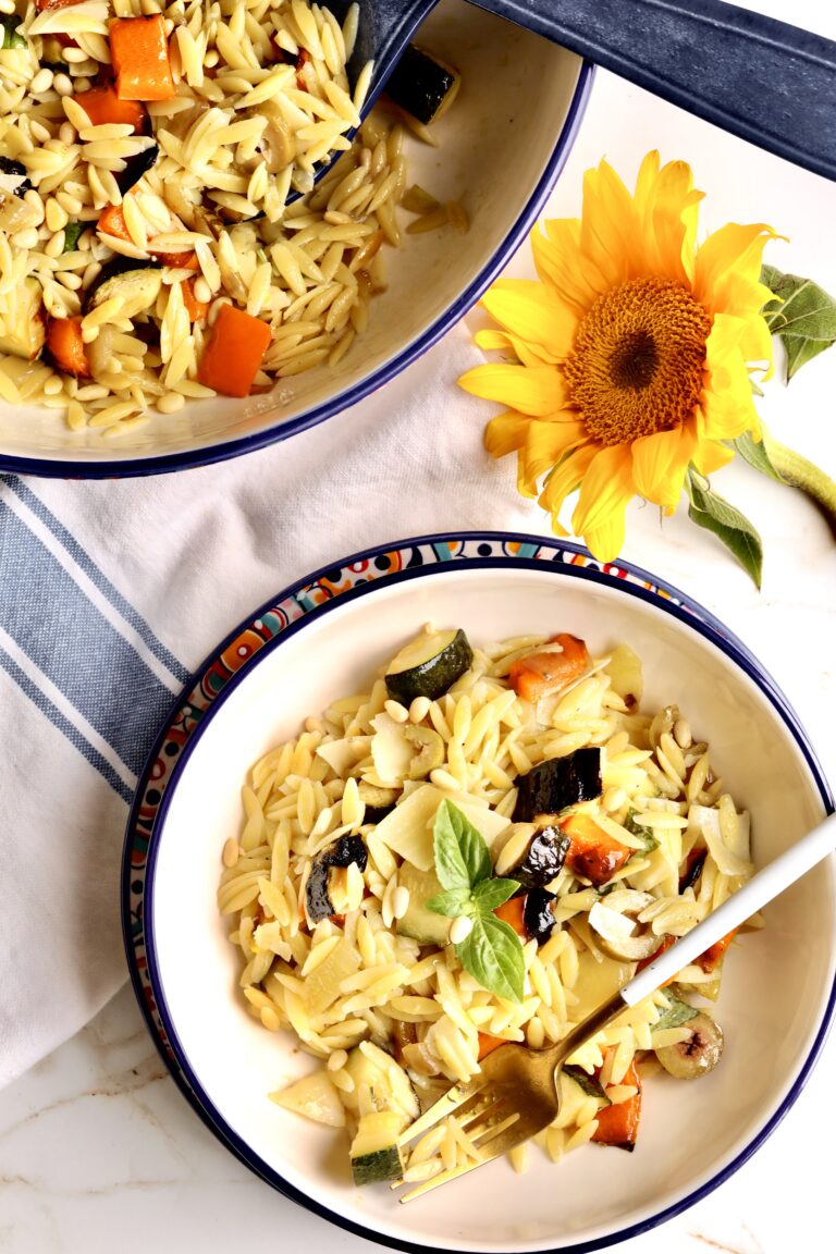 Easy Orzo Pasta with Roasted Vegetables and Parmesan - CucinaByElena