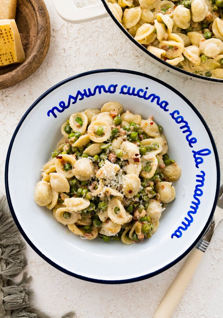 Pasta with Pancetta and Peas (Creamy) - Cucina by Elena