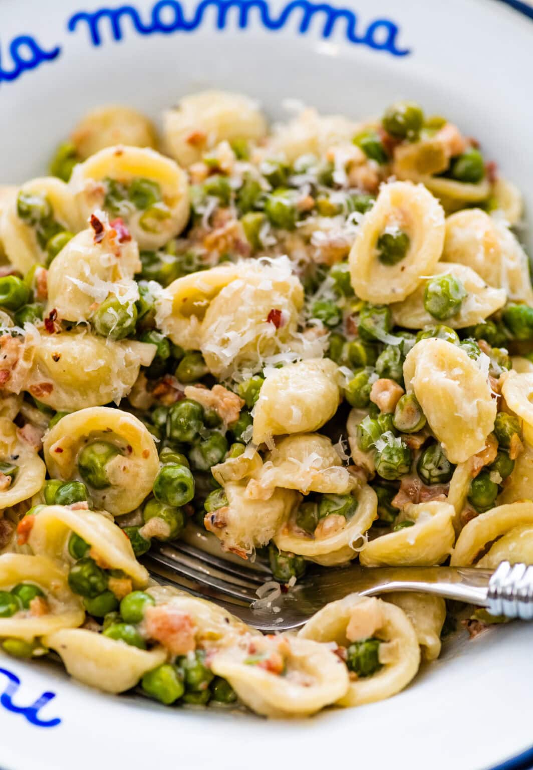 Creamy Pasta with Pancetta and Peas - Cucina by Elena