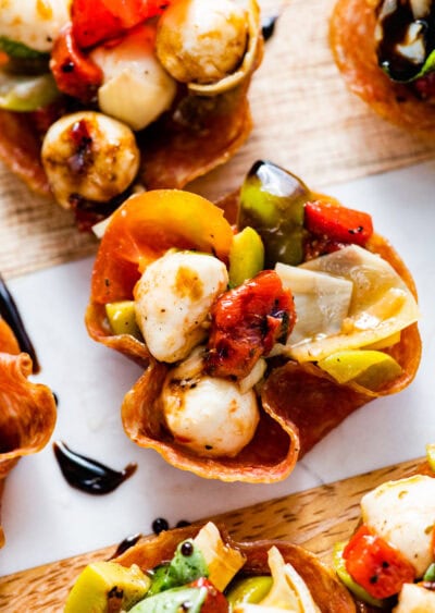 Salami Cups Appetizer Recipe (Crispy Antipasto Bites) - Cucina by Elena
